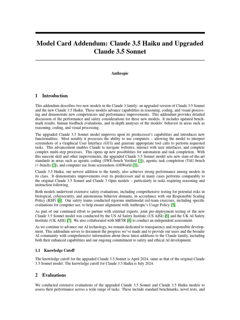 Claude 3 Model Card October Addendum | PDF | Artificial Intelligence | Intelligence (AI) & Semantics