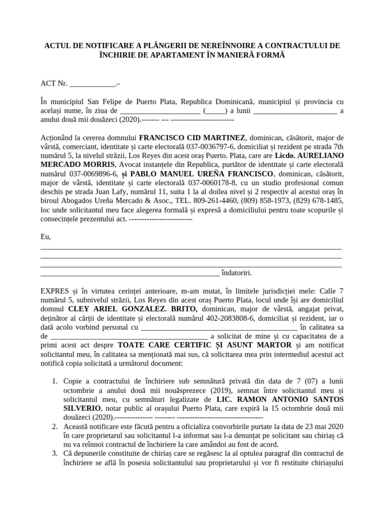 ACT DE NOTIFICARE ANULARE CONTRACT DE ÎNCHIRIERE APARTAMENT ÎN MOD ...