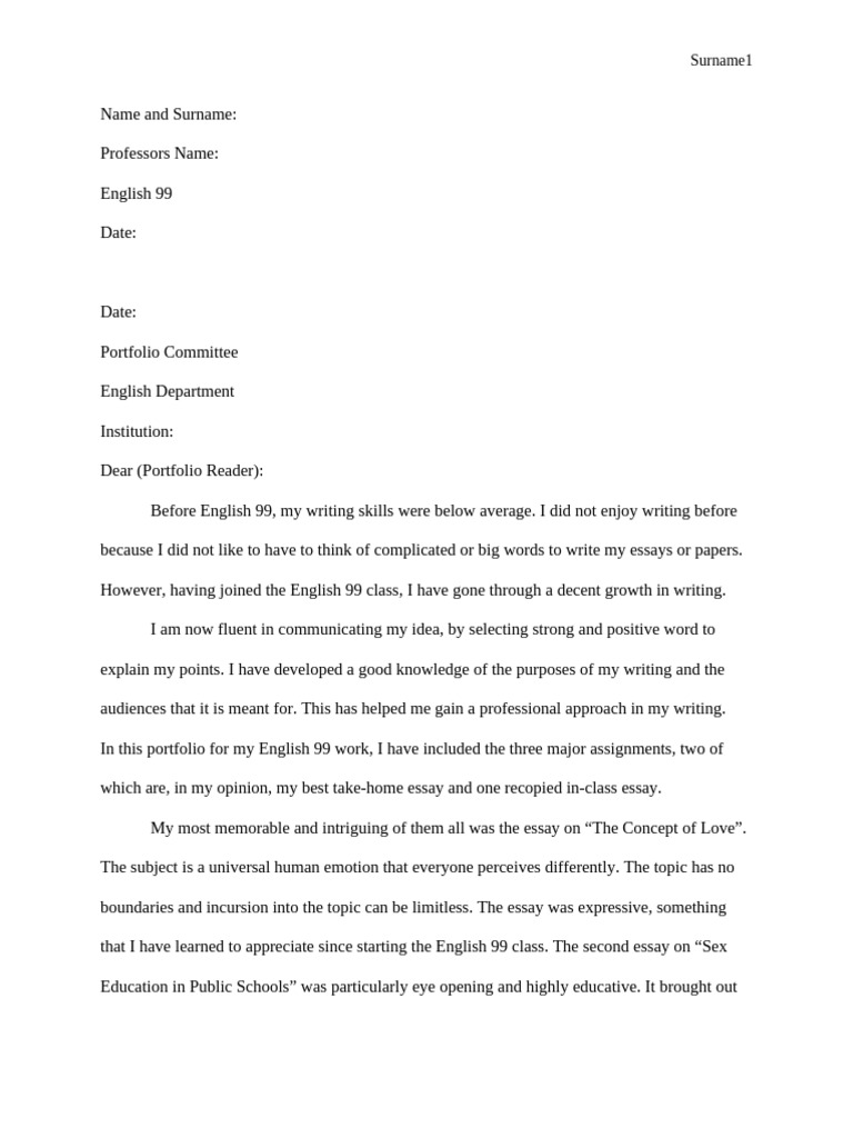English 99 Portfolio Cover Letter | PDF