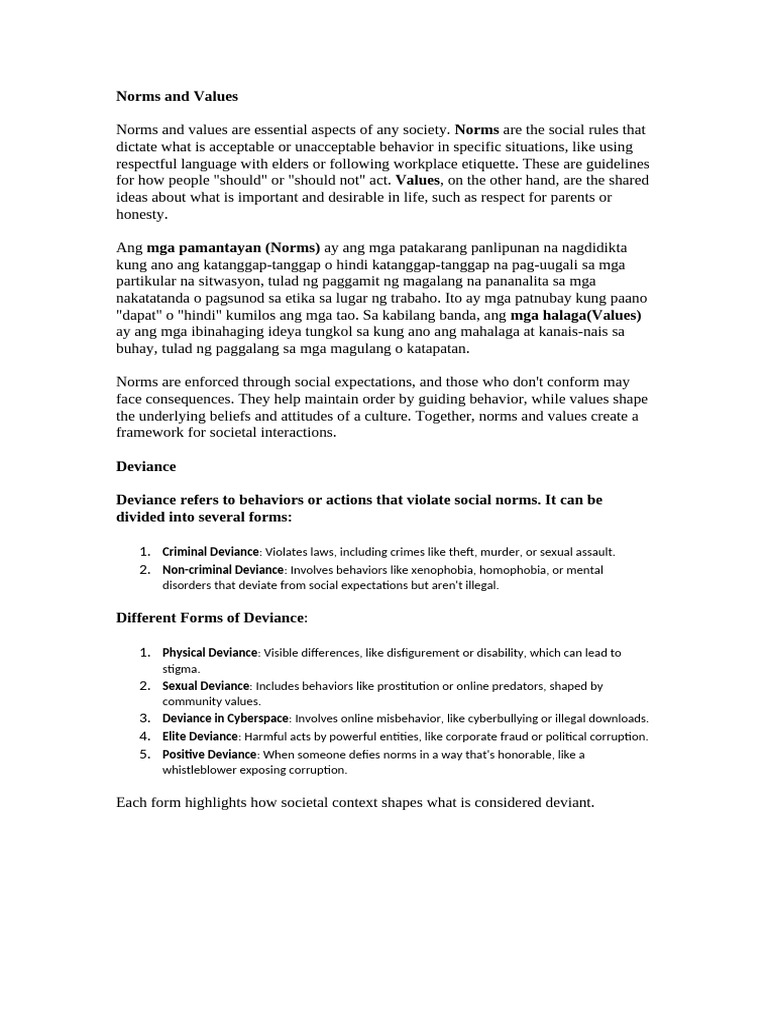 Understanding Norms, Values, and Deviance | PDF