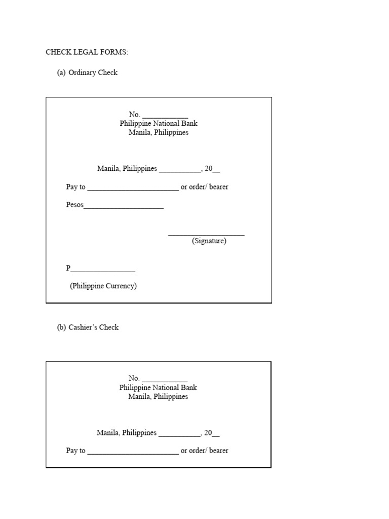 Legal Check Forms for Philippine Banks | PDF | Money