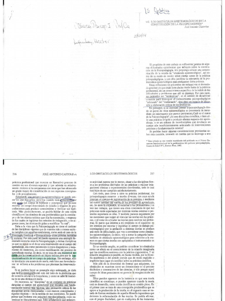 7 Cap VII Los obstaculos epistemologicos en la constitución de la Psicopedagogía - Castorina J A ...