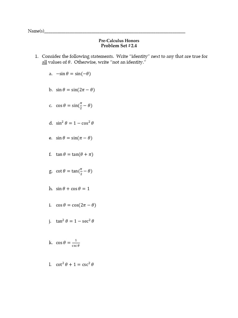 PCH Problem Set 2.4 | PDF | Mathematics