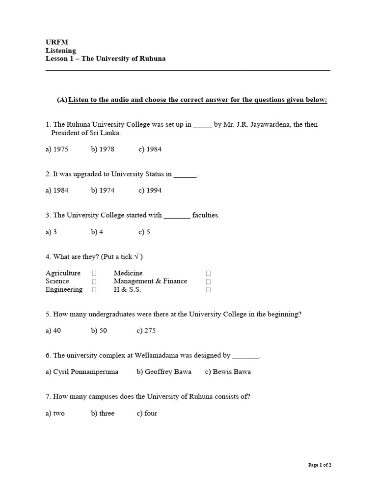 Listening - Lesson 1 UOR | PDF