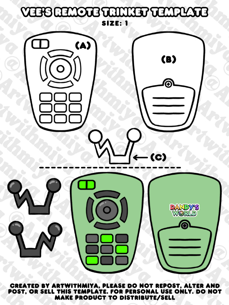 (Size 1) Vee’s Remote Trinket Template (Black & White + Color) | PDF
