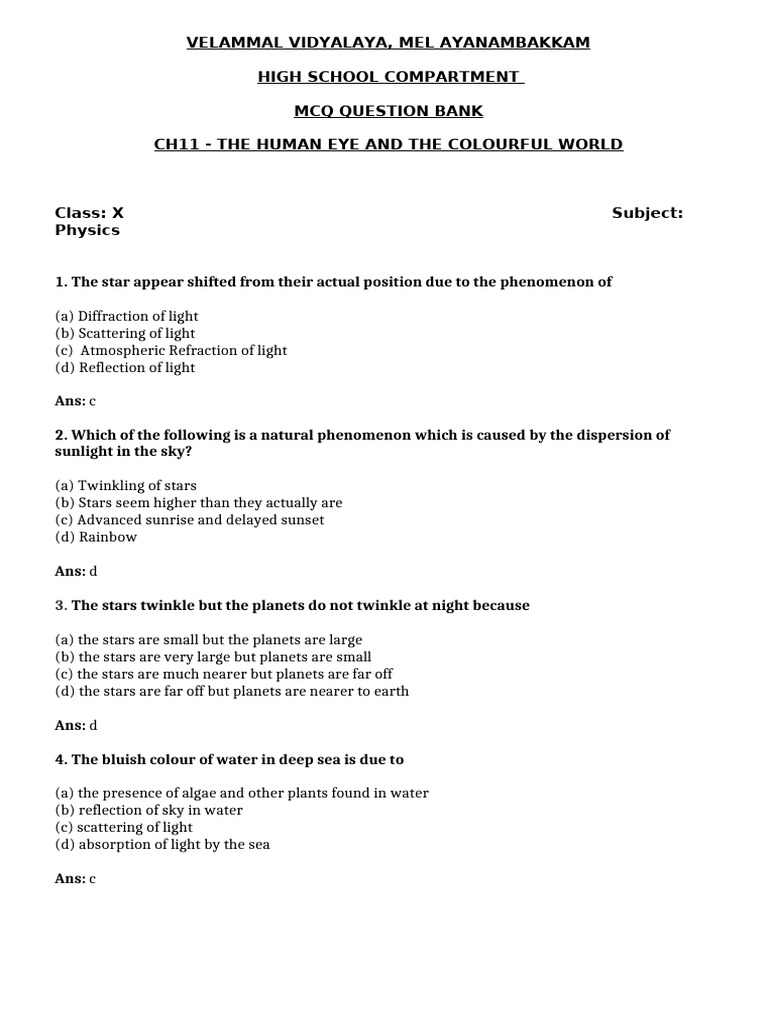 Human Eye and The Colourful World | PDF | Sunset | Refraction