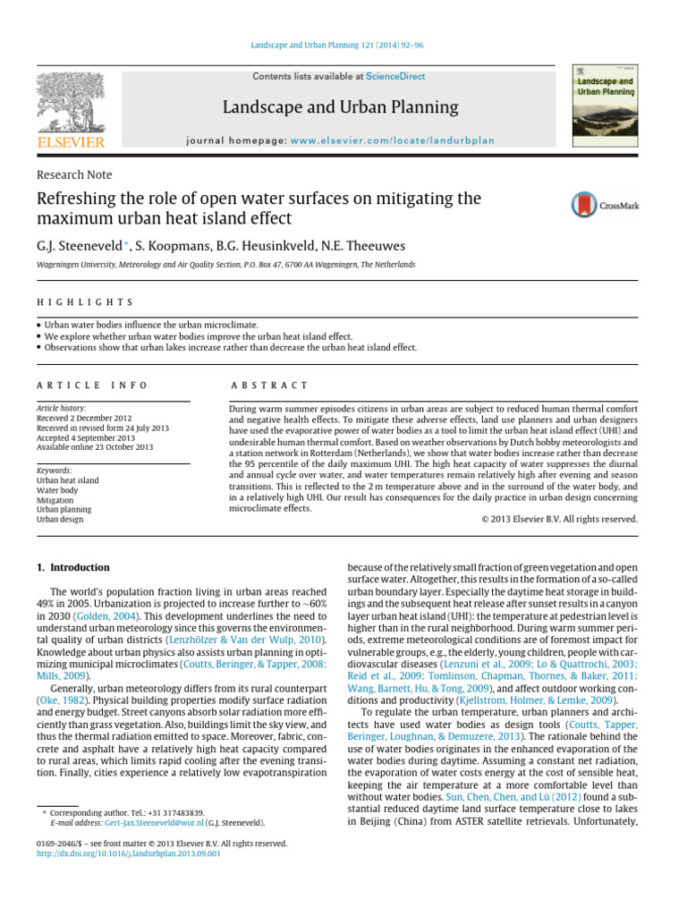 Role of Open Water Surfaces On Mitigating | PDF | Water | Heat