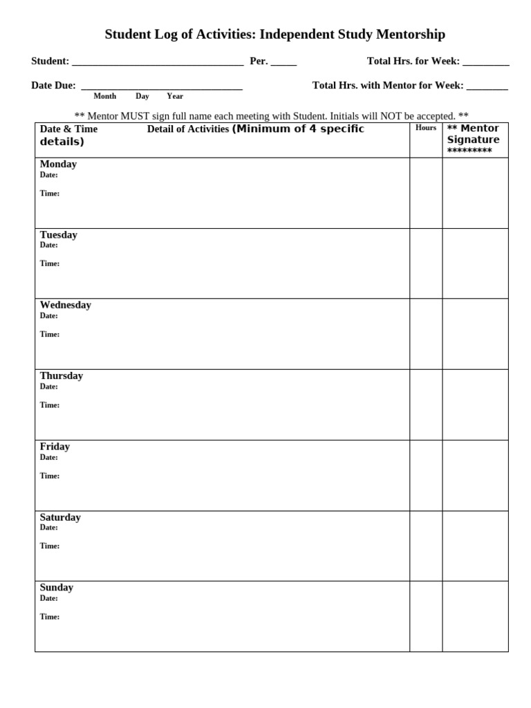 Independent Study Activity Log | PDF