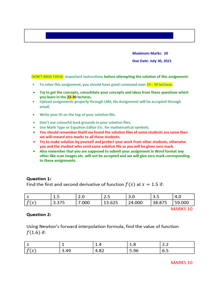 MTH603-Assignment 2-Spring 2021 | PDF