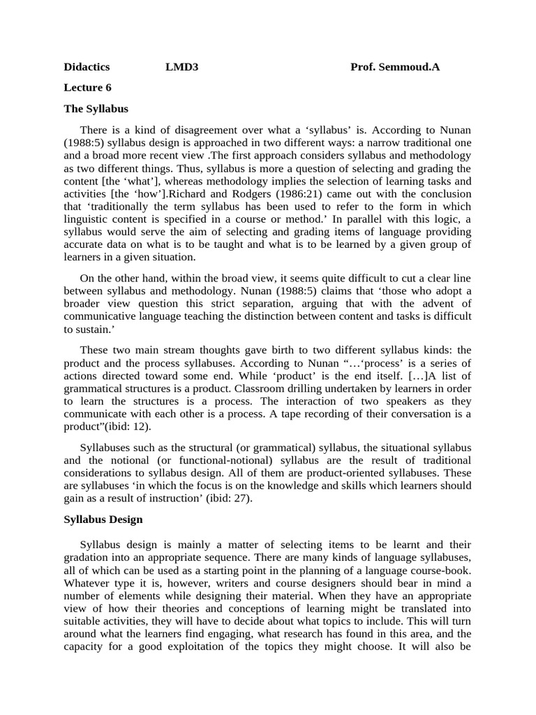 Syllabus Design | PDF | Methodology | Learning