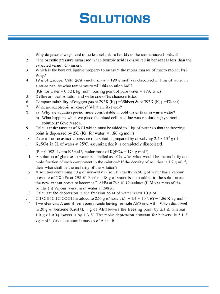 Chemistry Class 12 Important Questions | PDF