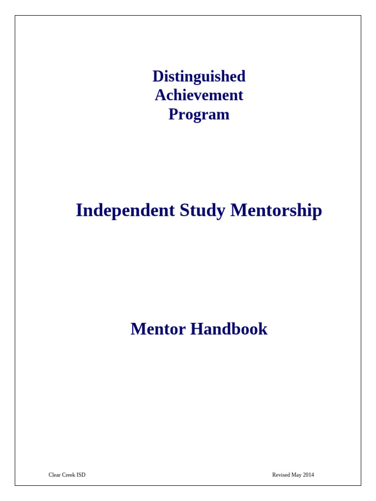 CCISD Independent Study Mentorship Guide | PDF | Mentorship | Learning