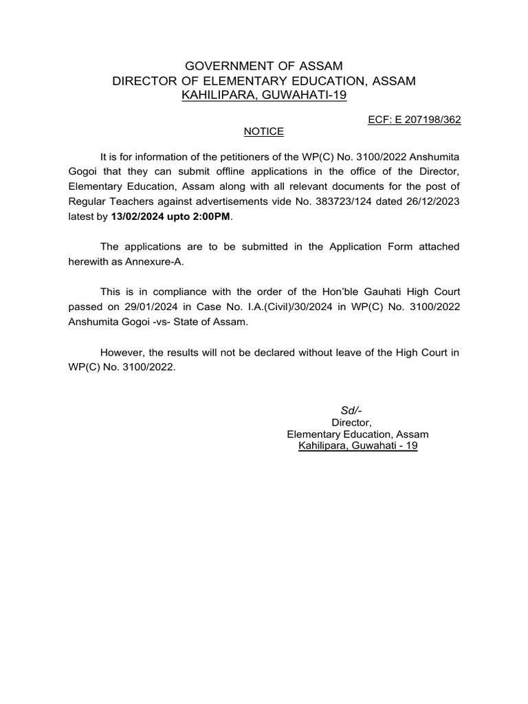 Notice Regarding WPC 3100 2022 Anshumita Gogoi | PDF