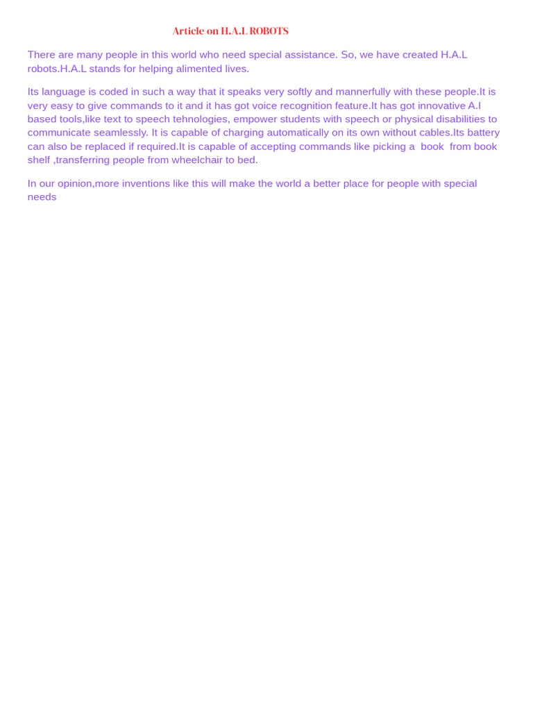 Introduction To Hal Robots | PDF