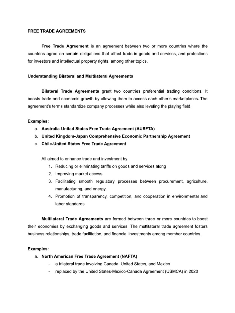 Free Trade Agreements | PDF