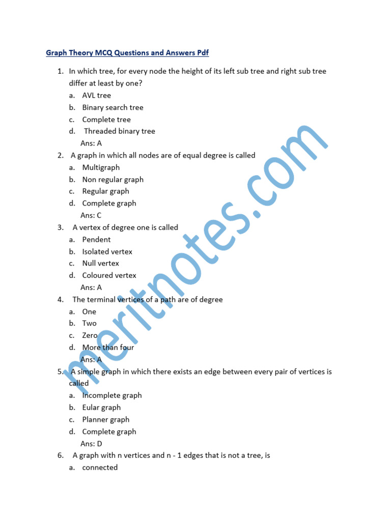 Graph Theory MCQ Questions | PDF