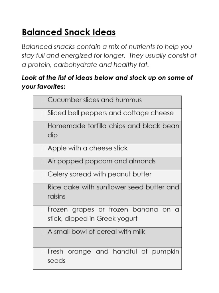 Balanced Snack Ideas for Energy | PDF