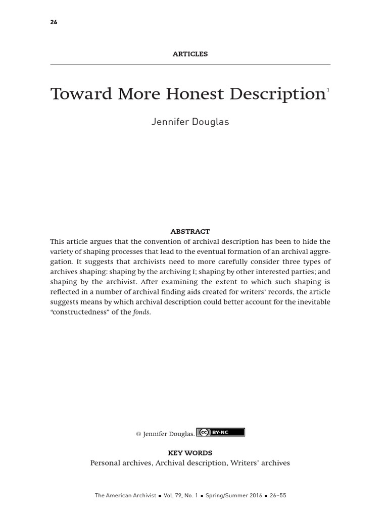 Douglas%2C+2016%2C+Toward+More+Honest+Description | PDF | Archivist ...