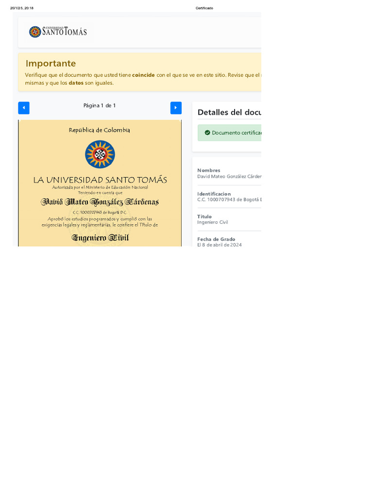 Certificado QR SANTOTOMAS | PDF