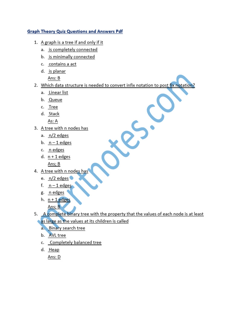 Graph Theory Quiz Questions | PDF