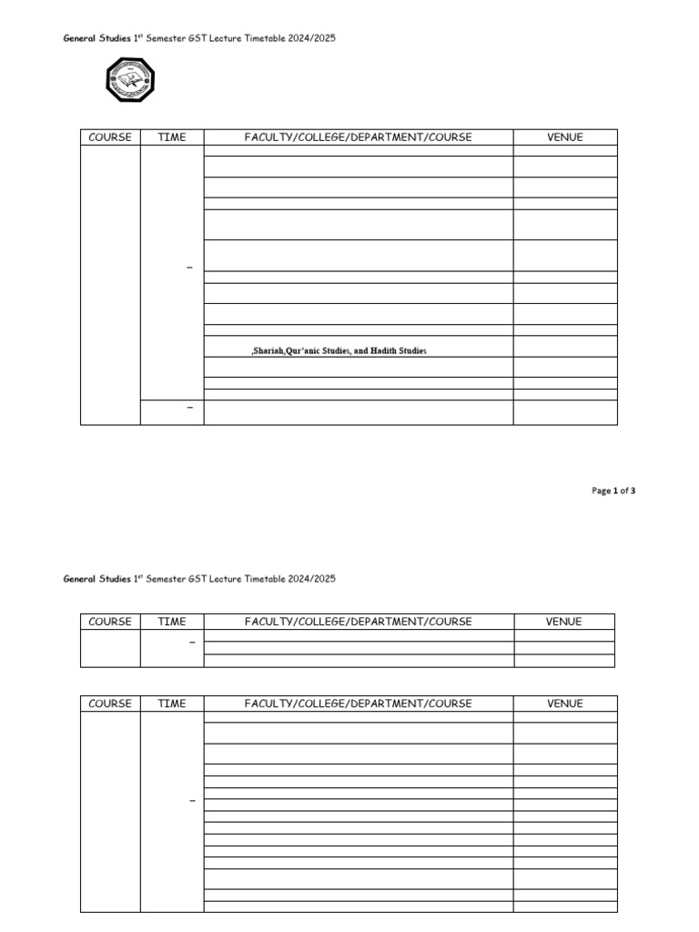1st Semester GST Lecture Timetable-2024-2025 PDF | PDF | Bachelor Of Science | Science