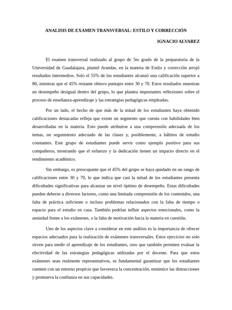Analisis de Examen Transversal | PDF | Aprendizaje | Maestros