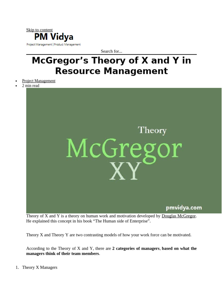 Theory X and Y of McGregor | PDF