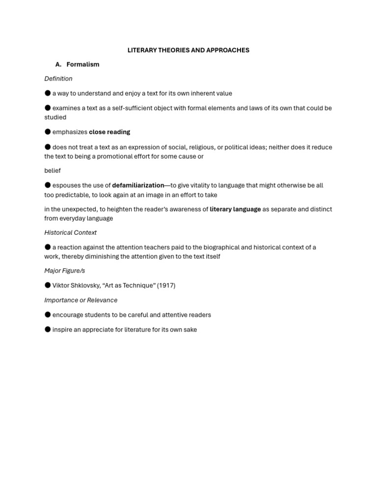 LITERARY THEORIES AND APPROACHES - Handouts For World Cafe | PDF ...