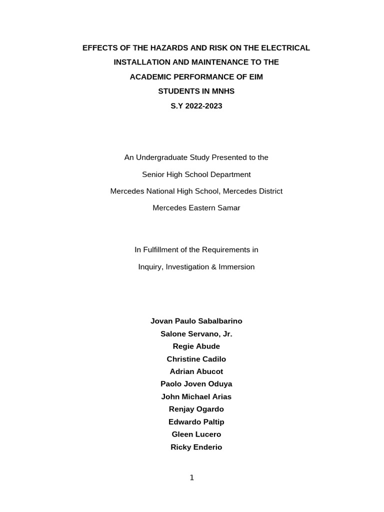 Hazards Impact on EIM Students' Performance | PDF | Insulator ...