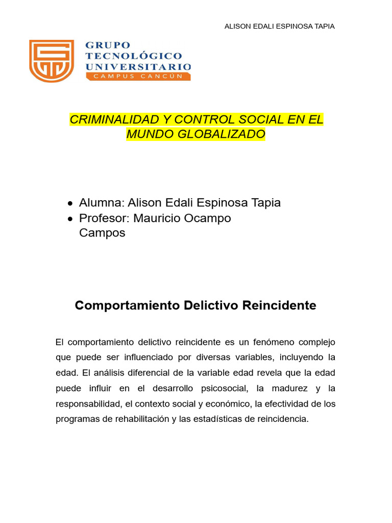 Reporte de Lectura - Alison Espinosa | PDF | Reincidencia | Comportamiento