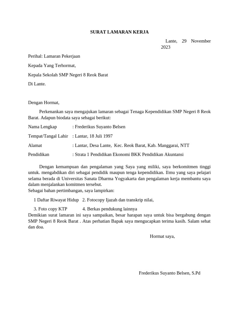 Surat Lamaran KJA | PDF