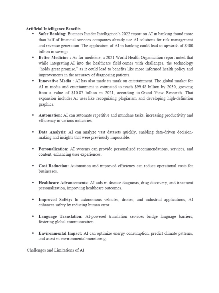 3-Benifits - Challenges - Limitations and Future of AI | PDF ...