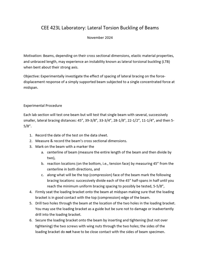 LabManual 2024 Wattachments | PDF | Beam (Structure) | Buckling
