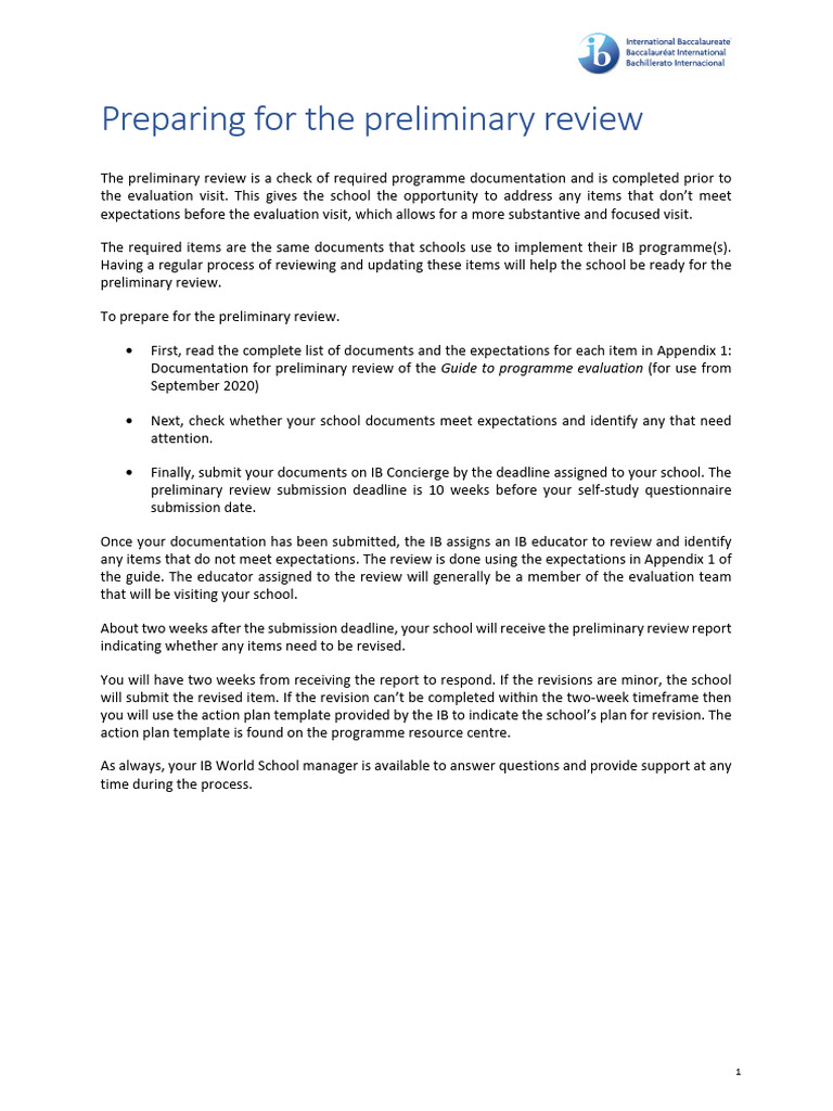Preparing for IB Preliminary Review | PDF