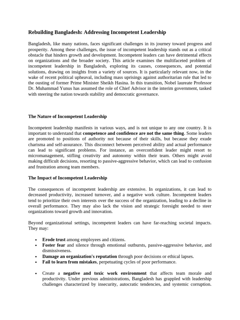 Rebuilding Bangladesh Addressing Incompetent Leadership | PDF ...