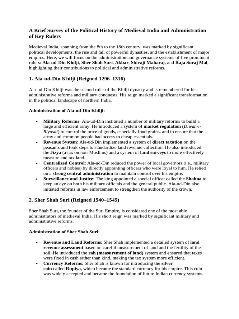 A Brief Survey of The Political History of Medieval India and ...