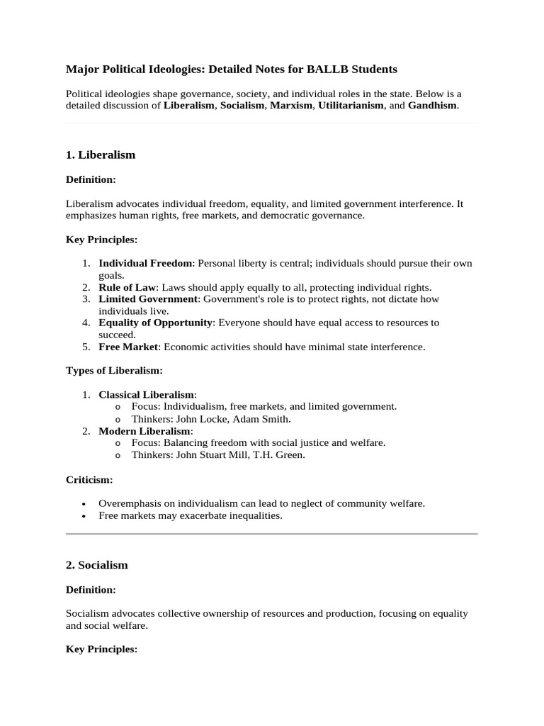 Major Political Ideologies | PDF | Socialism | Liberalism