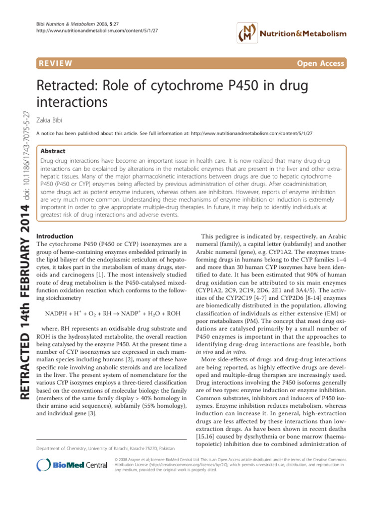 (2008) Role of cytochrome P450 in drug | PDF | Cytochrome P450 | Enzyme Inhibitor