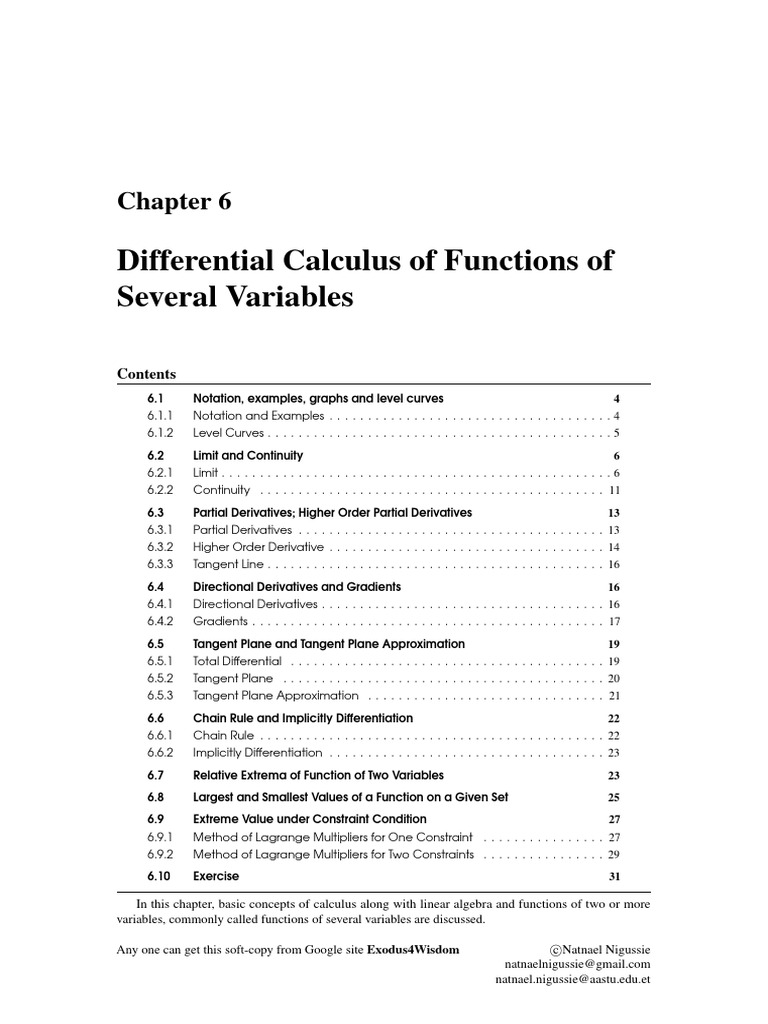 Chapter 3 Differential Calculus of Function of Several Variables | PDF | Derivative | Function ...