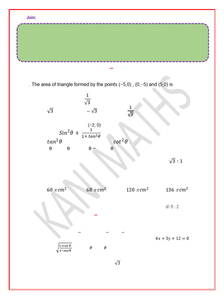 KANI MATHS - 10TH - MATHS - MODEL - QUESTION-1 - SECOND - MID - TERM - 2023-24 - WWW - Kanimaths ...