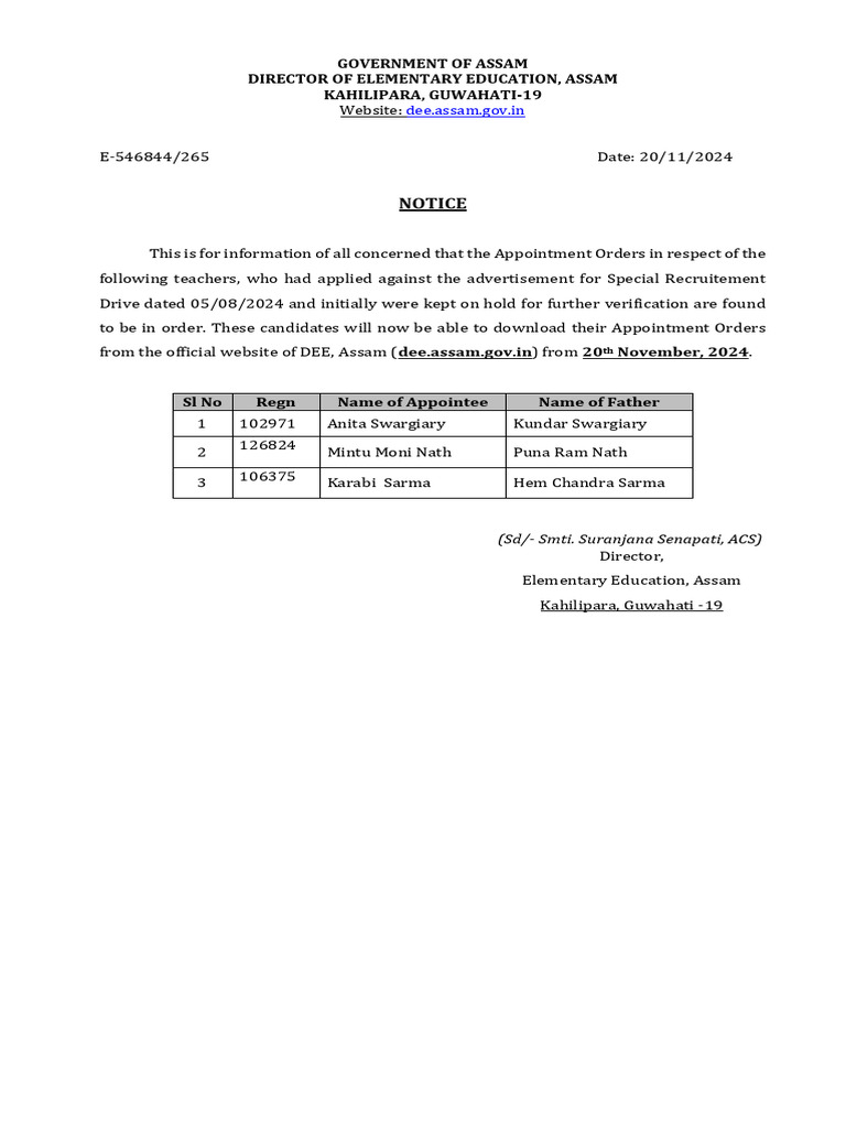 Notice Appointment Order Dated 20 11 2024 | PDF