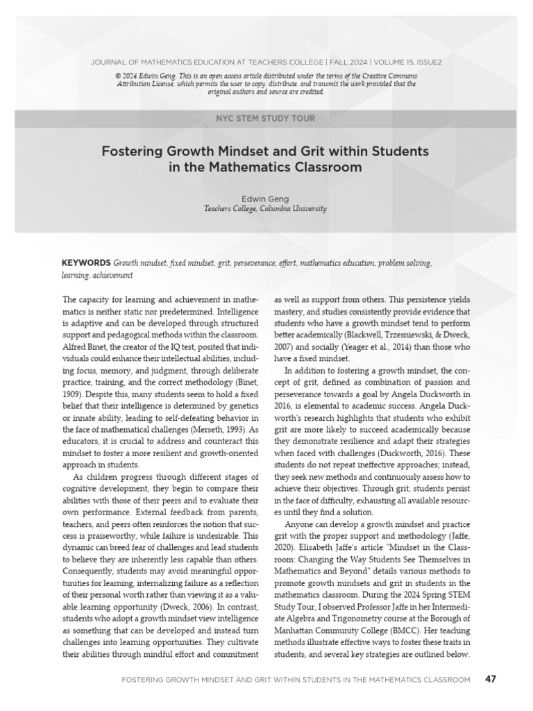 Fostering Growth Mindset and Grit Within Students in The Mathematics ...