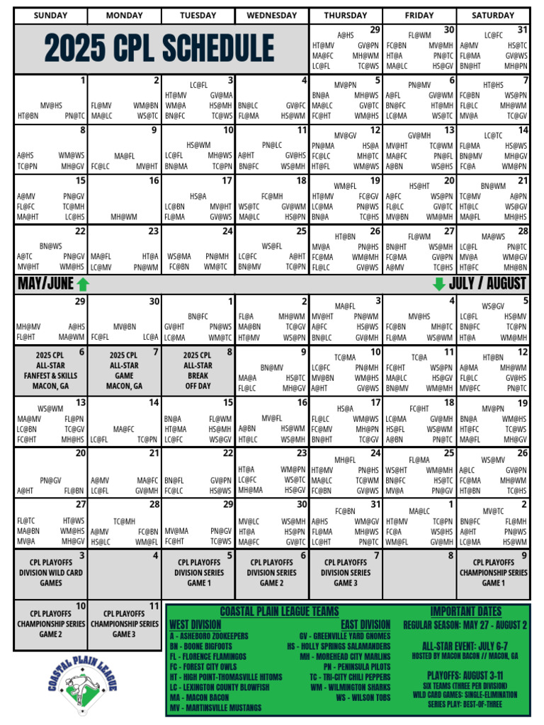 2025-Overall-CPL-Schedule-Final | PDF | Baseball Competitions | Baseball Teams