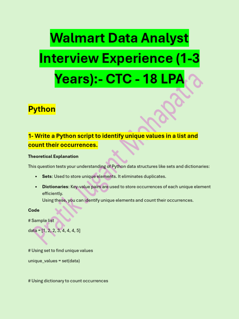 Walmart Data Analyst Interview Experience | PDF | Computer Science ...