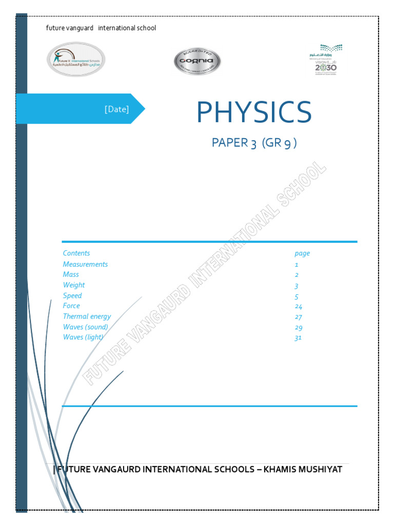 Grade 9 Phyics - Classified Paper 3 - Miss Esraa | PDF | Acceleration ...