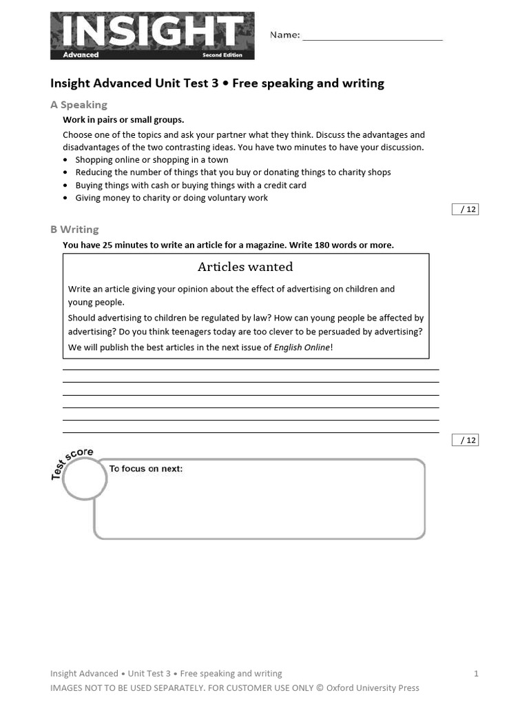 Insight Advanced Unit Test 3 Guide | PDF