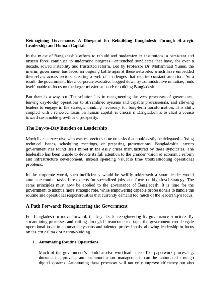 Reengineering Governance in Bangladesh | PDF | Governance | Empowerment