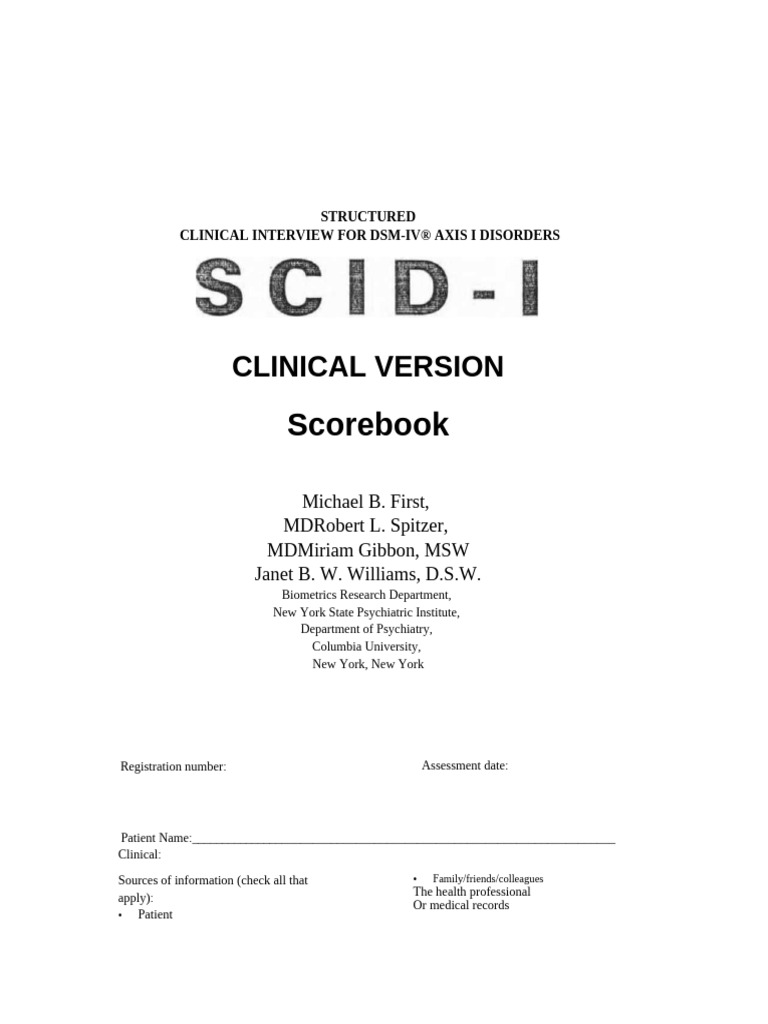 SCID-I Scoring Workbook | PDF | Bipolar Disorder | Anxiety Disorder