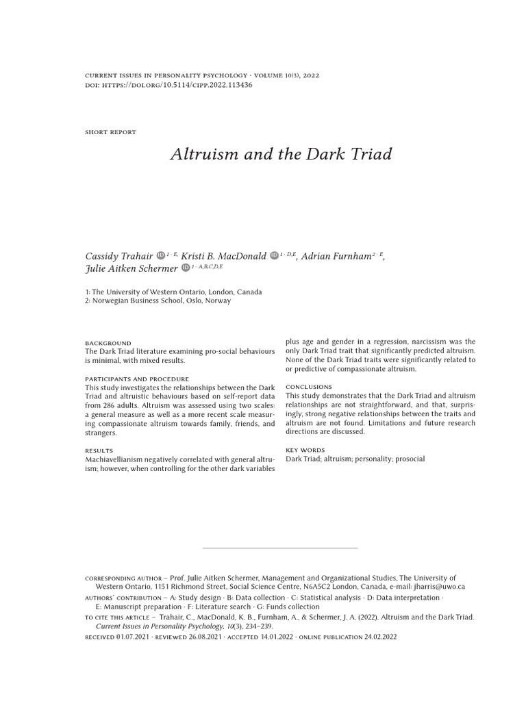 Altruism and The Dark Triad | PDF | Dark Triad | Altruism