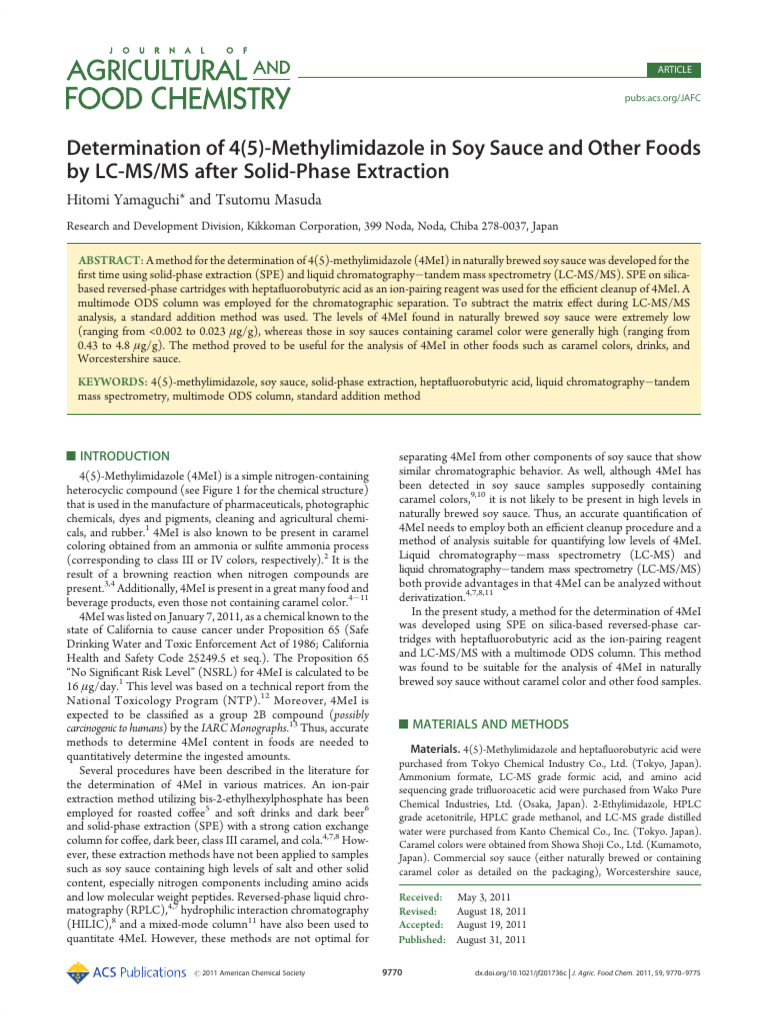 Determination of 4 (5) - Methylimidazole in Soy Sauce and Other Foods ...